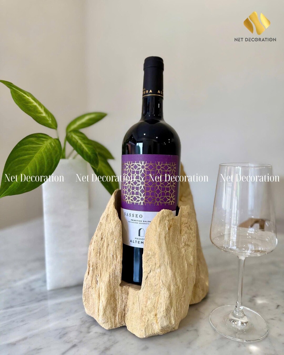 Sandstone Wine Bottle Holder – Natural Stone Wine Stand, Minimalist Bar ...