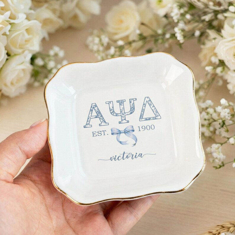 Personalized Sorority Name Ring Dish, Chinoiserie Style, Coquette Girl ...