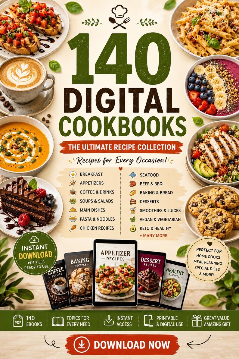 140+ Recipe Ebooks Bundle | 10,000+ Recipes | Digital Cookbook Library ...
