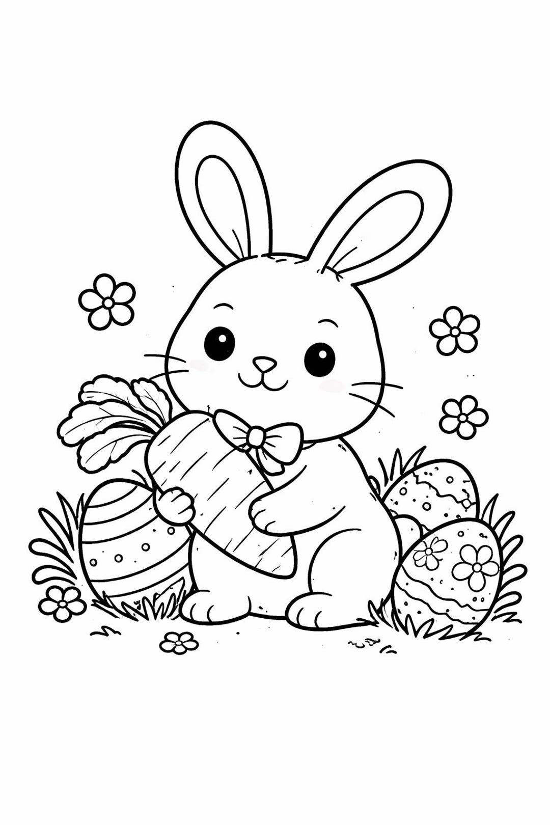 Easter Bunny With Carrot Colouring - Etsy