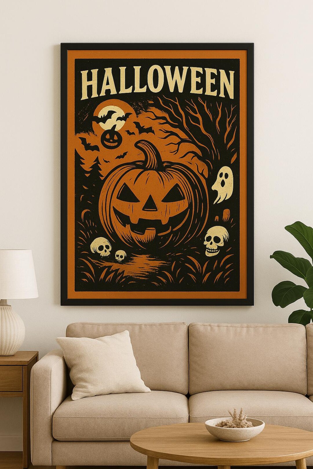 Vintage Halloween Wall Art | Spooky Pumpkin Printable | Retro Halloween ...