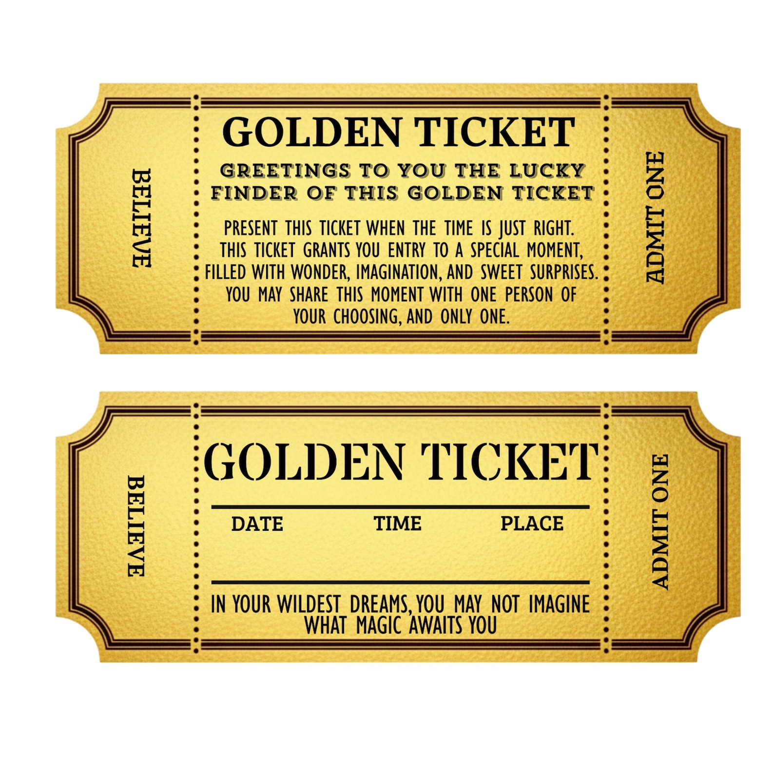Printable Golden Ticket Gift Voucher, DIY Personalized Date Night ...