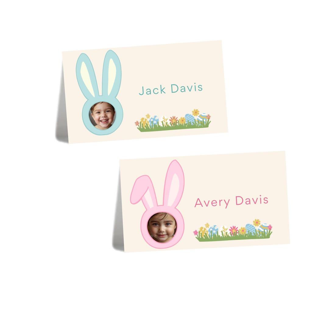 Easter Editable Name Label, Kid's Face Bunny Party Favor Card (instant ...