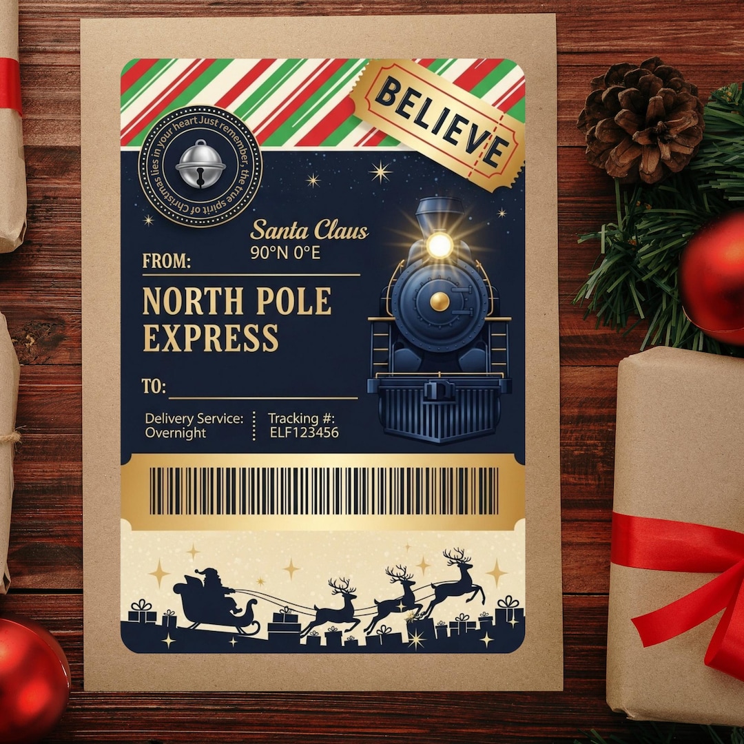North Pole Express Mail Label PNG, Printable Santa Claus Shipping Label ...