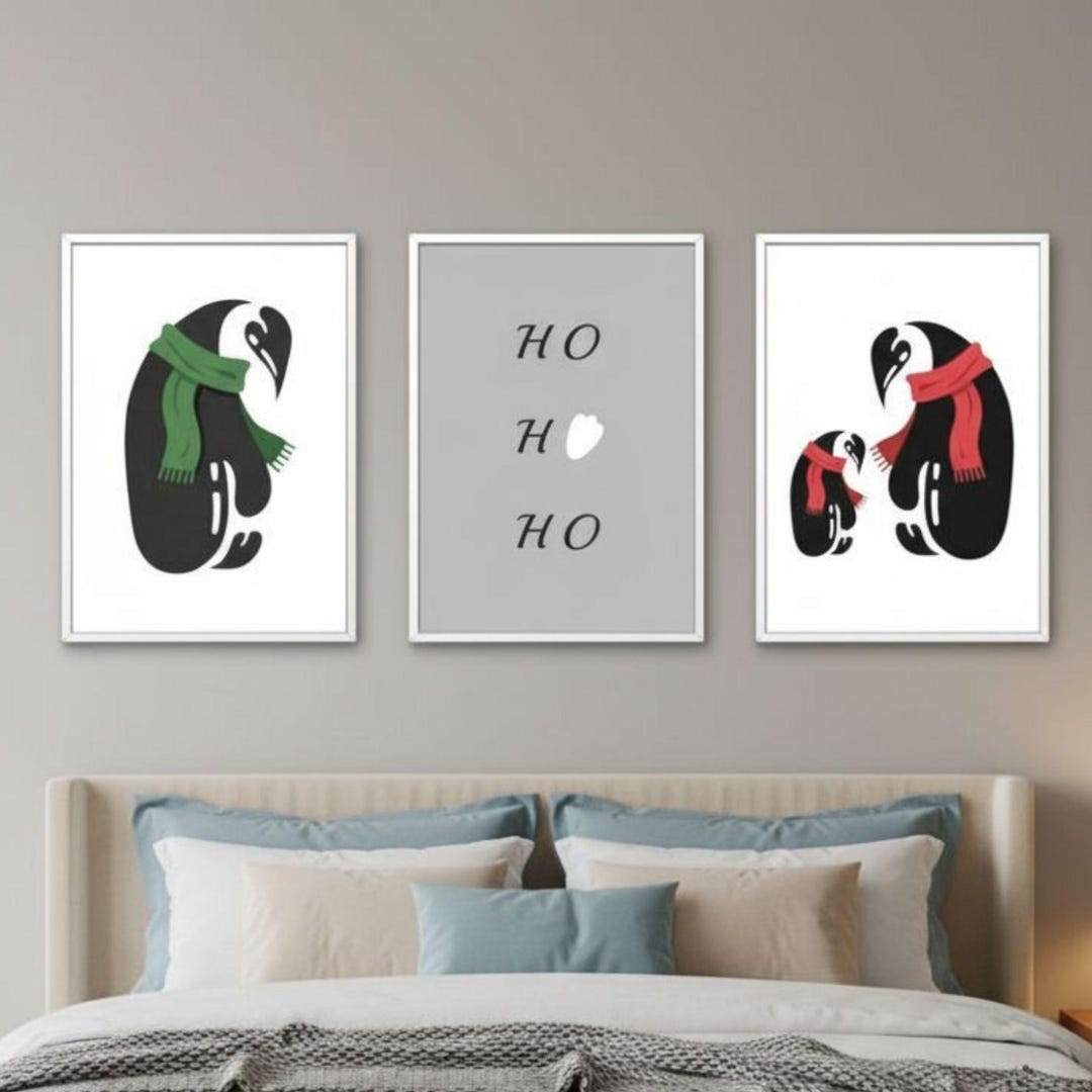 Penguin Winter Art Print: Heart Design Cozy Home Decor (PNG) - Etsy