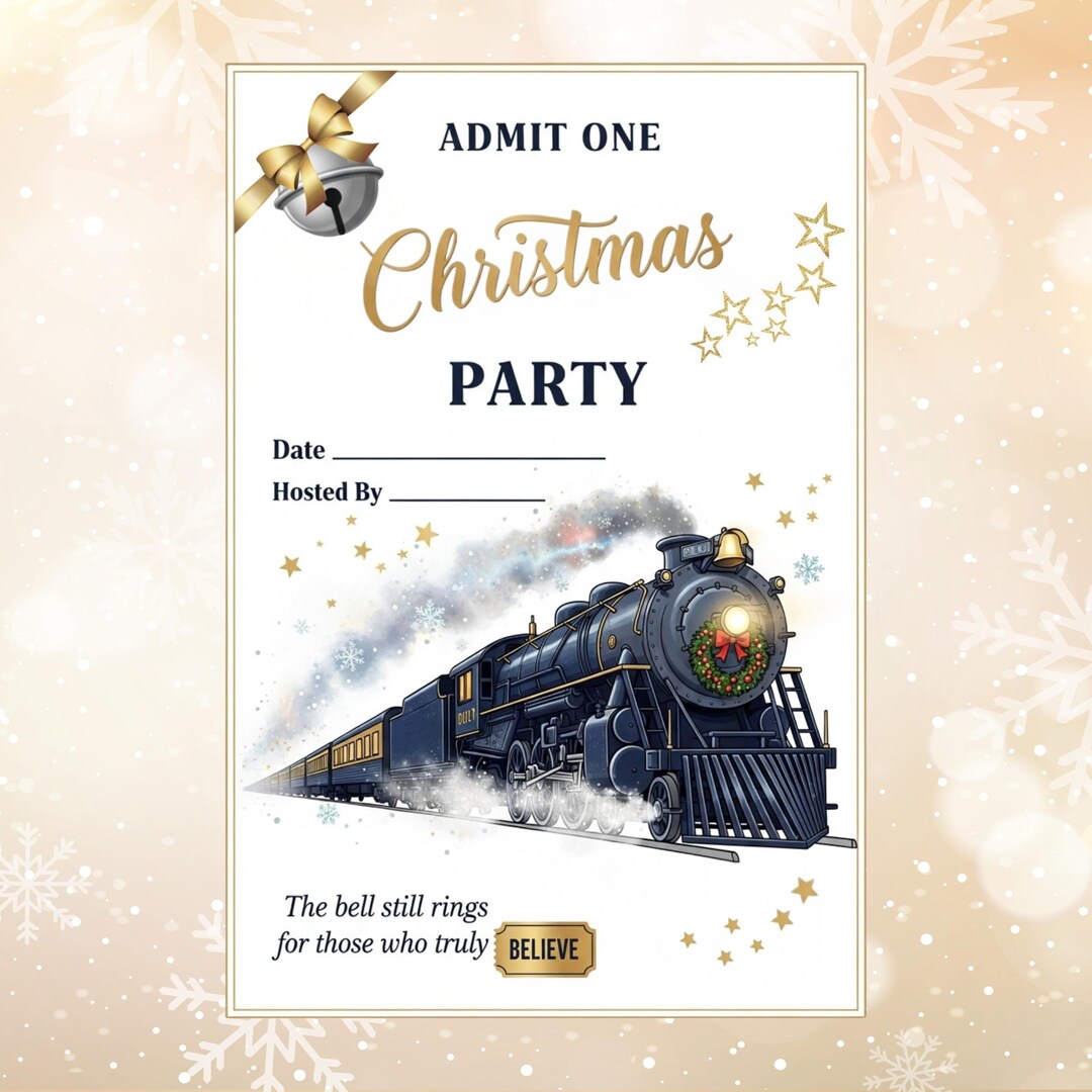 Polar Express Invitation Card(digital Download), Editable Christmas ...