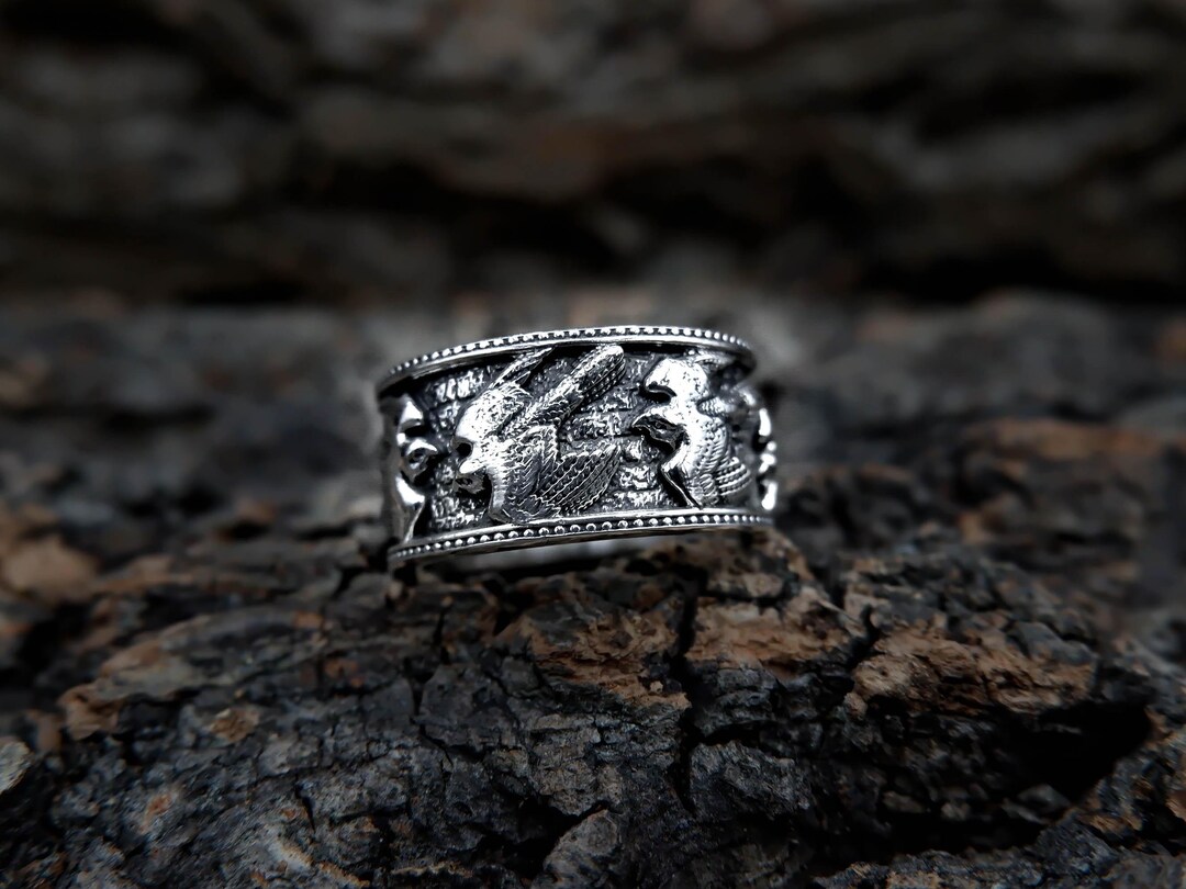 925 Sterling Silver Winged Falcon Band Ring for Men Women Animal Wild ...