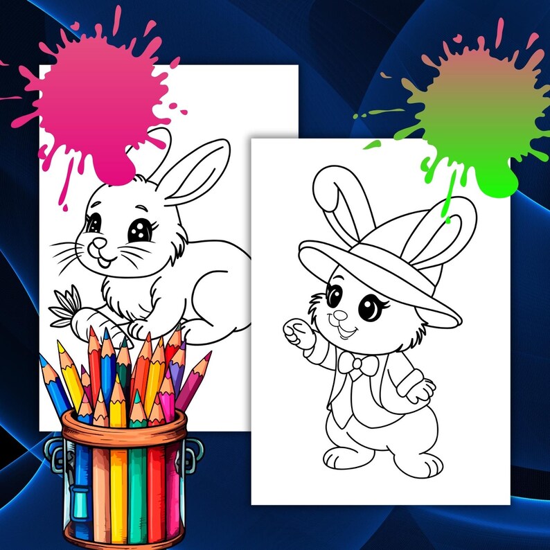 Bunny Coloring Book for Kids | Cute Rabbit Designs for Kids (PDF) - Etsy