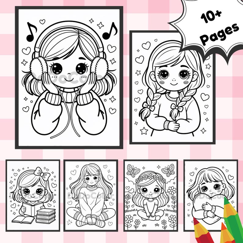 Kawaii Girl Coloring Pages - Etsy