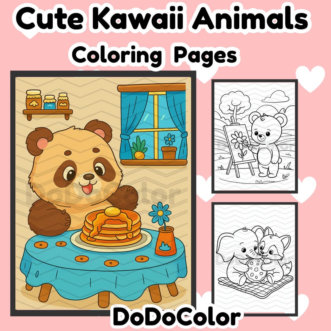Kawaii Animal Coloring Pages, Simple Line Art (digital Download) - Etsy ...