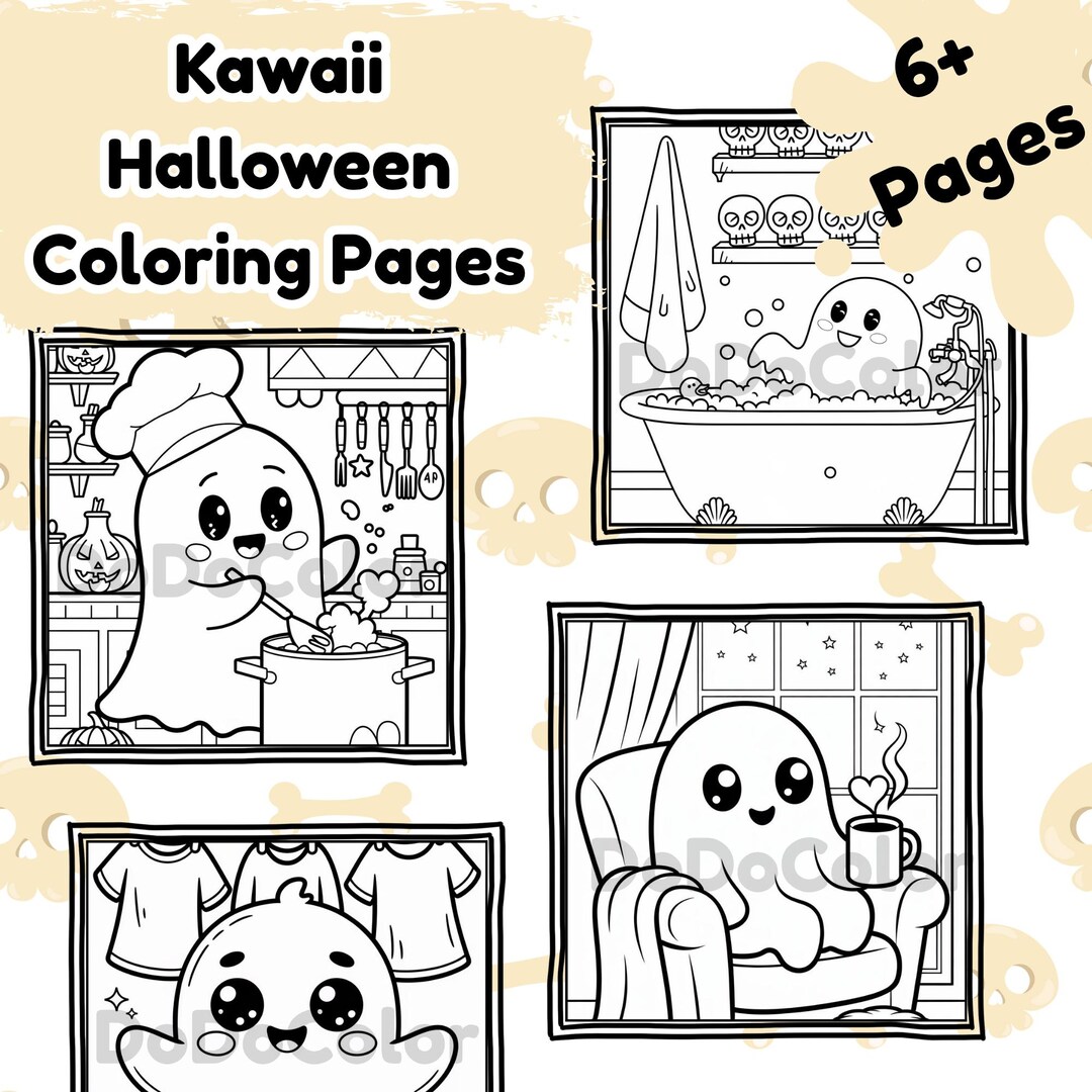 Kawaii Ghost Coloring Pages, Halloween Activity, Printable Art (PDF/PNG ...
