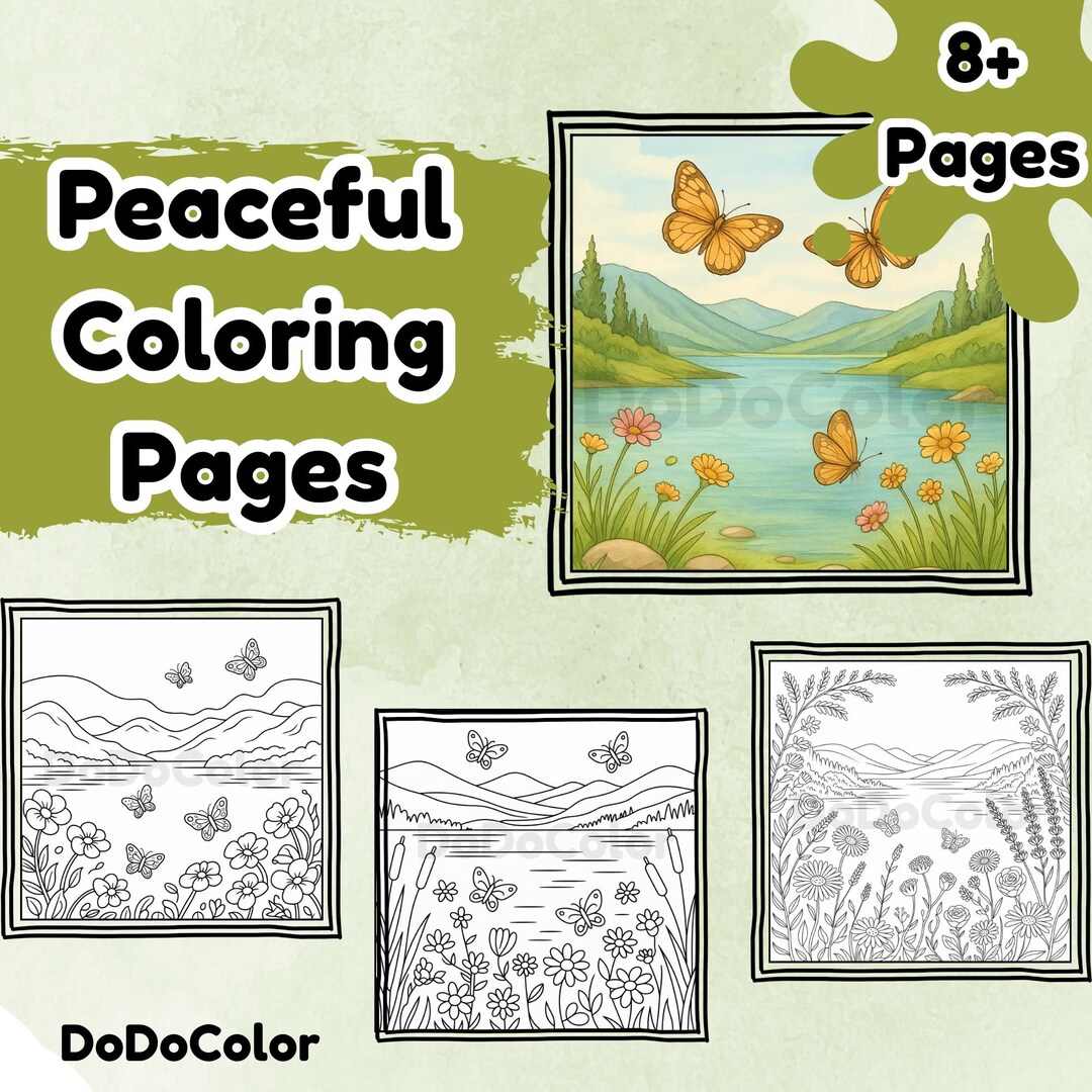 Nature Coloring Pages, Relaxing Landscape Art for Adults & Kids ...