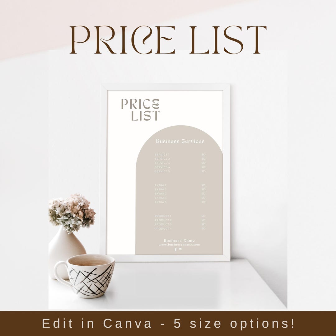 Price List Canva Template | Editable Price List | Salon Spa Service ...