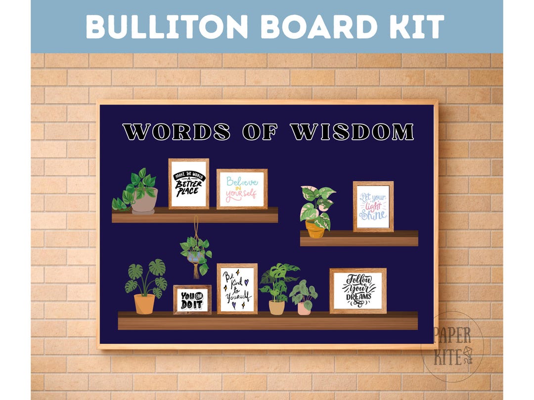 Words of Wisdom Bookshelf Bulletin Board Kit | Classroom Quotes ...