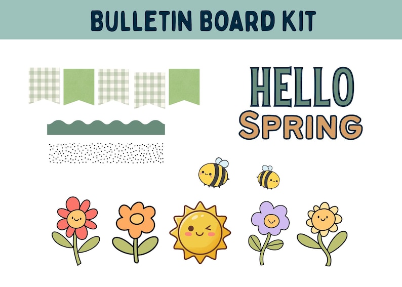 Hello Spring Bulletin Board Kit Boho Earthy Classroom Decor Neutral ...