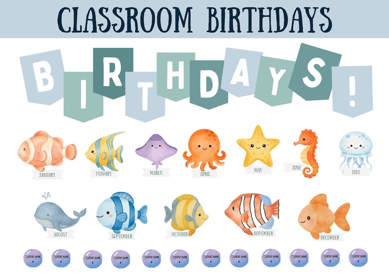 Ocean Animals Classroom Birthday Display | Cute Sea Creatures Birthday ...