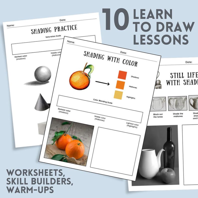 Art Class Printable Bundle - Drawing Lesson Worksheets, Pencil Drawing ...