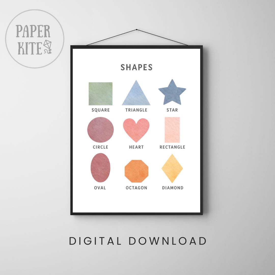 Shapes Poster Classroom Preschool Kindergarten Homeschool Nursery 2D ...