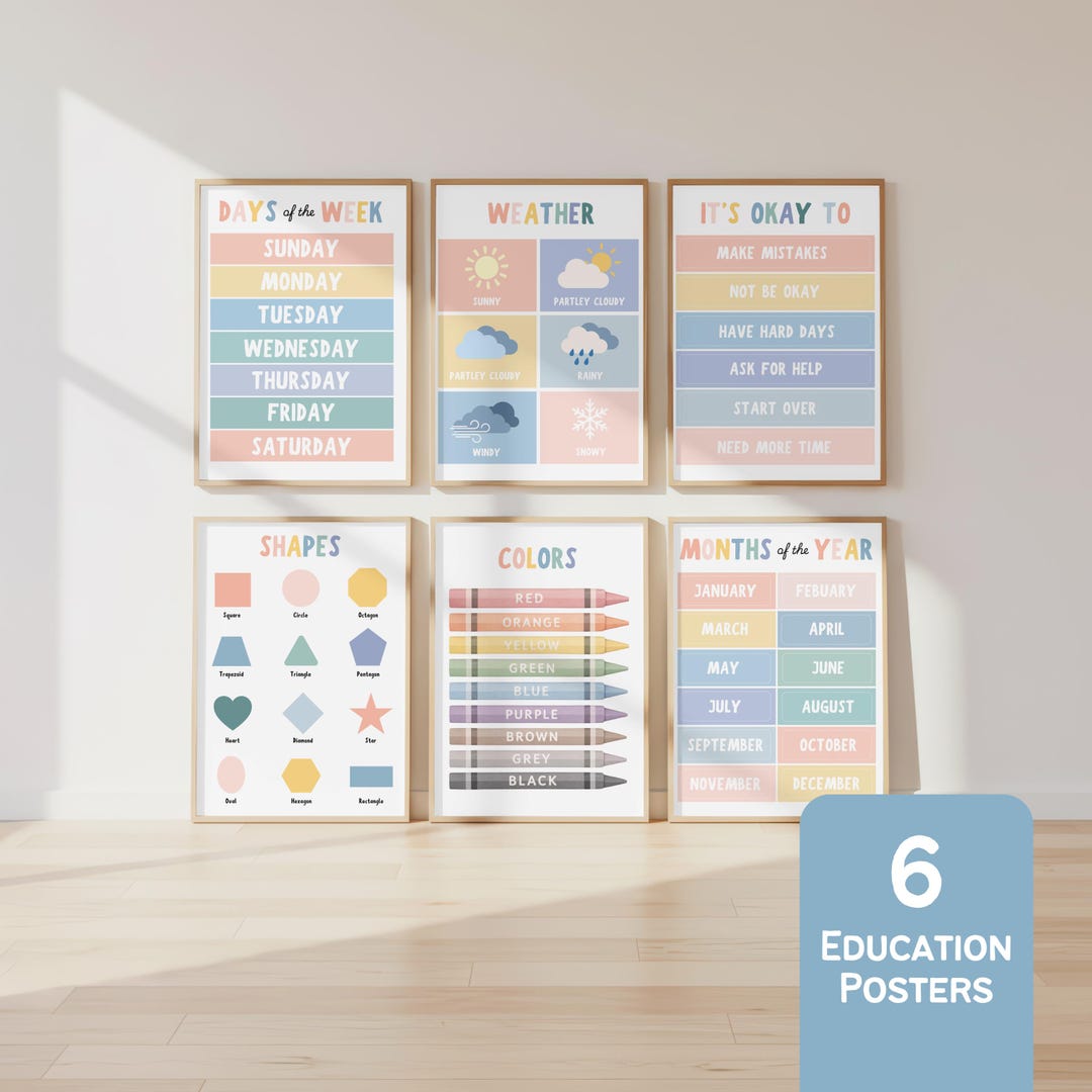 6 Educational Posters | Boho Classroom Decor | Calm Pastel Learning ...
