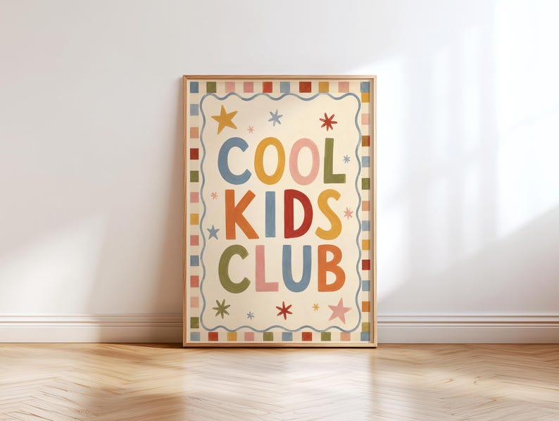 Cool Kids Club Poster, Retro Kids Room Decor, Playroom Wall Art ...
