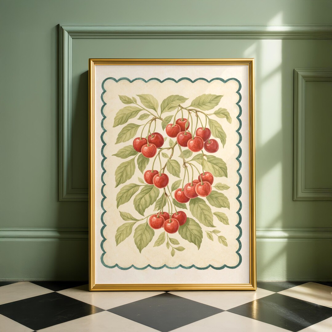Vintage Cherry Illustration Poster | Cute Cherry Print | Botanical ...