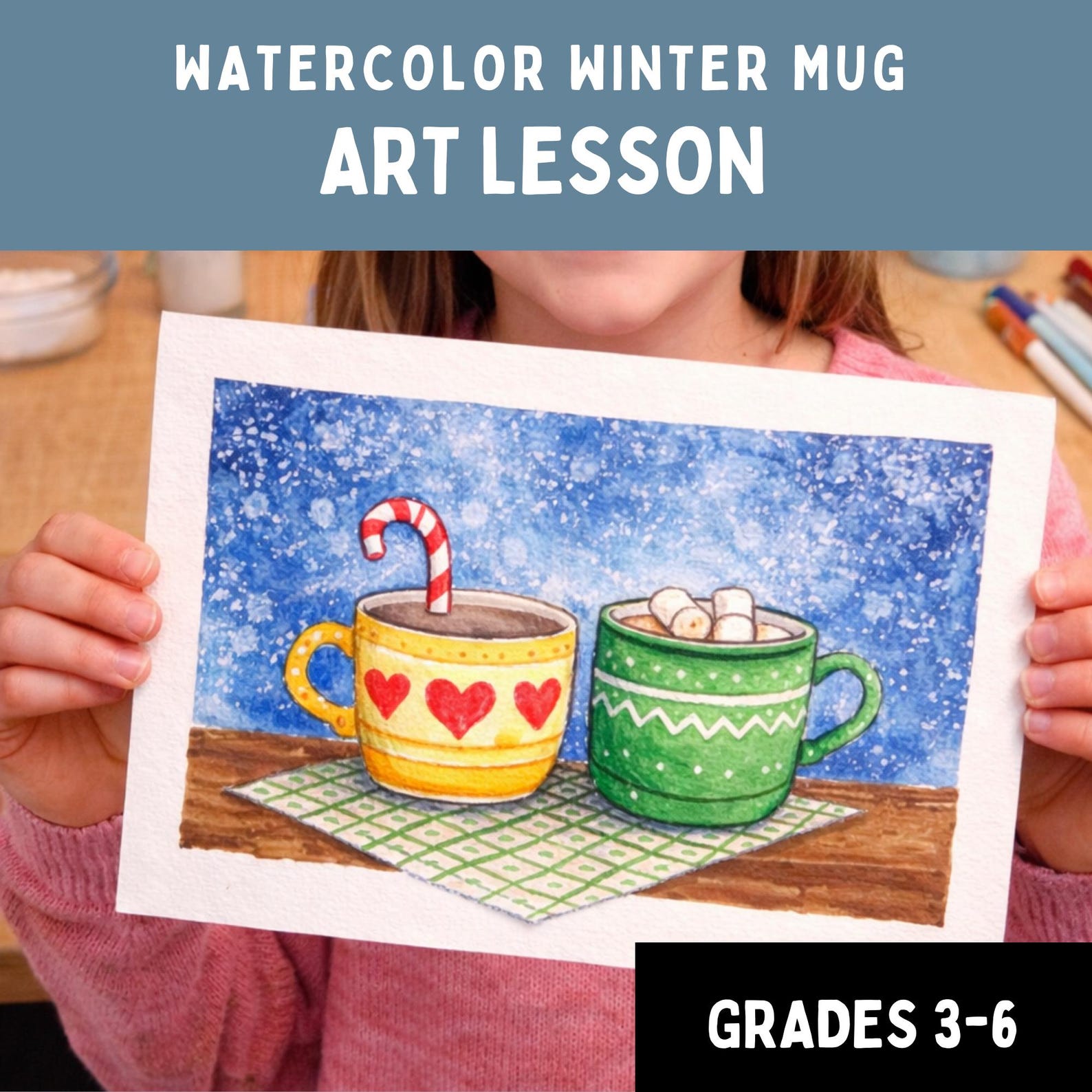 Watercolor Salt Resist Winter Mug Art Lesson | Elementary Art Project | Winter Watercolor ...