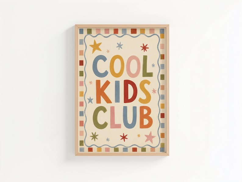 Cool Kids Club Poster, Retro Kids Room Decor, Playroom Wall Art ...