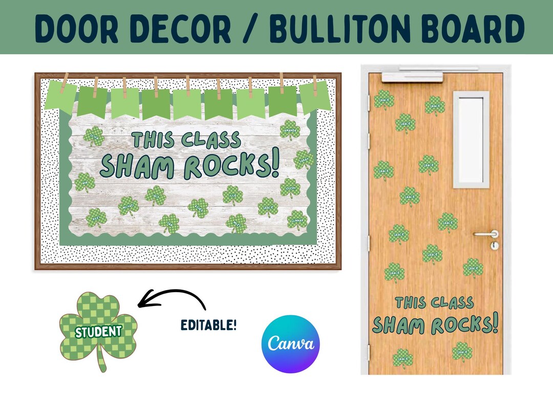 Editable This Class Shamrocks Classroom Door Decor Bulletin Board St ...
