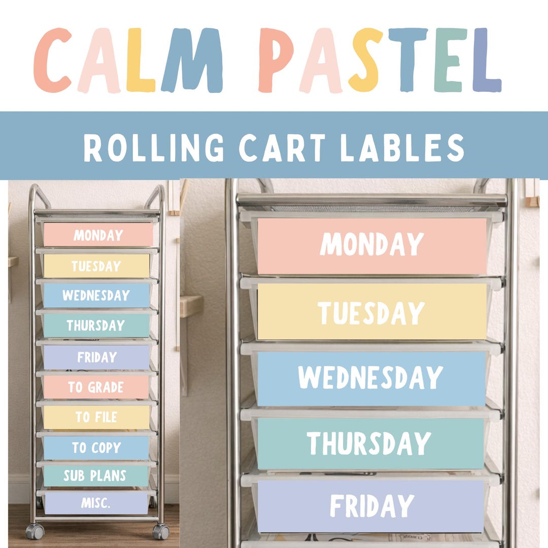 Rolling Cart Labels | Boho Classroom Decor | Calm Pastel Teacher File ...