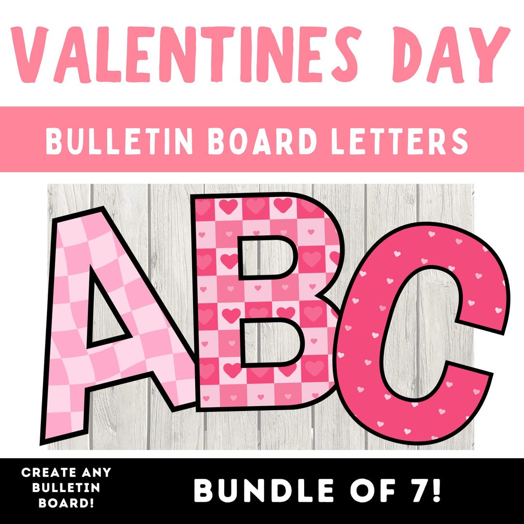 Valentine’s Day Bulletin Board Letters | Pink Heart Alphabet ...