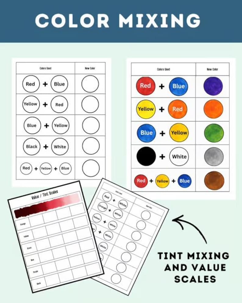 Color Theory Lessons Worksheets | Color Mixing Blending Skill Builders ...