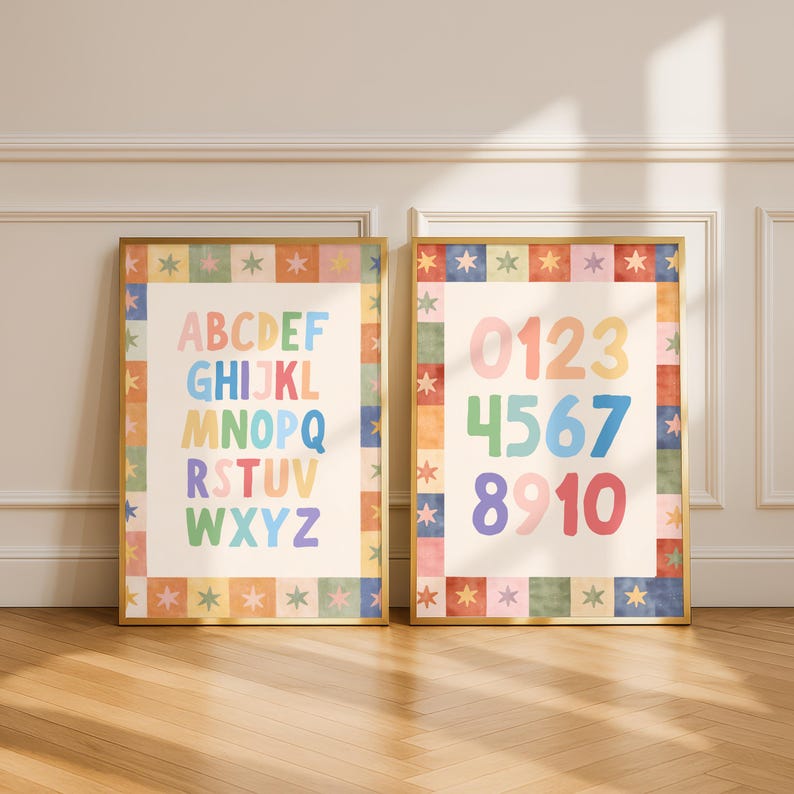Alphabet and Numbers Poster Set of 2 Retro Classroom Decor ABC 123 ...