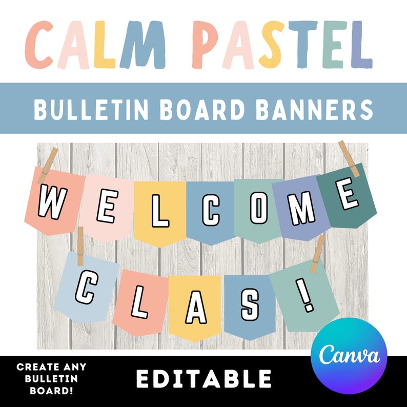 Boho Calm Pastel Bulletin Board Letters | Editable Classroom Banner ...