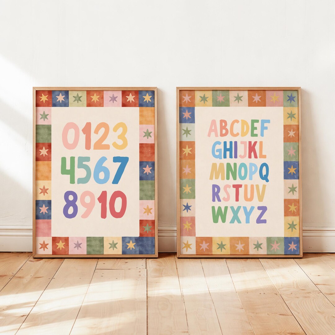 Alphabet and Numbers Poster Set of 2 Retro Classroom Decor ABC 123 ...