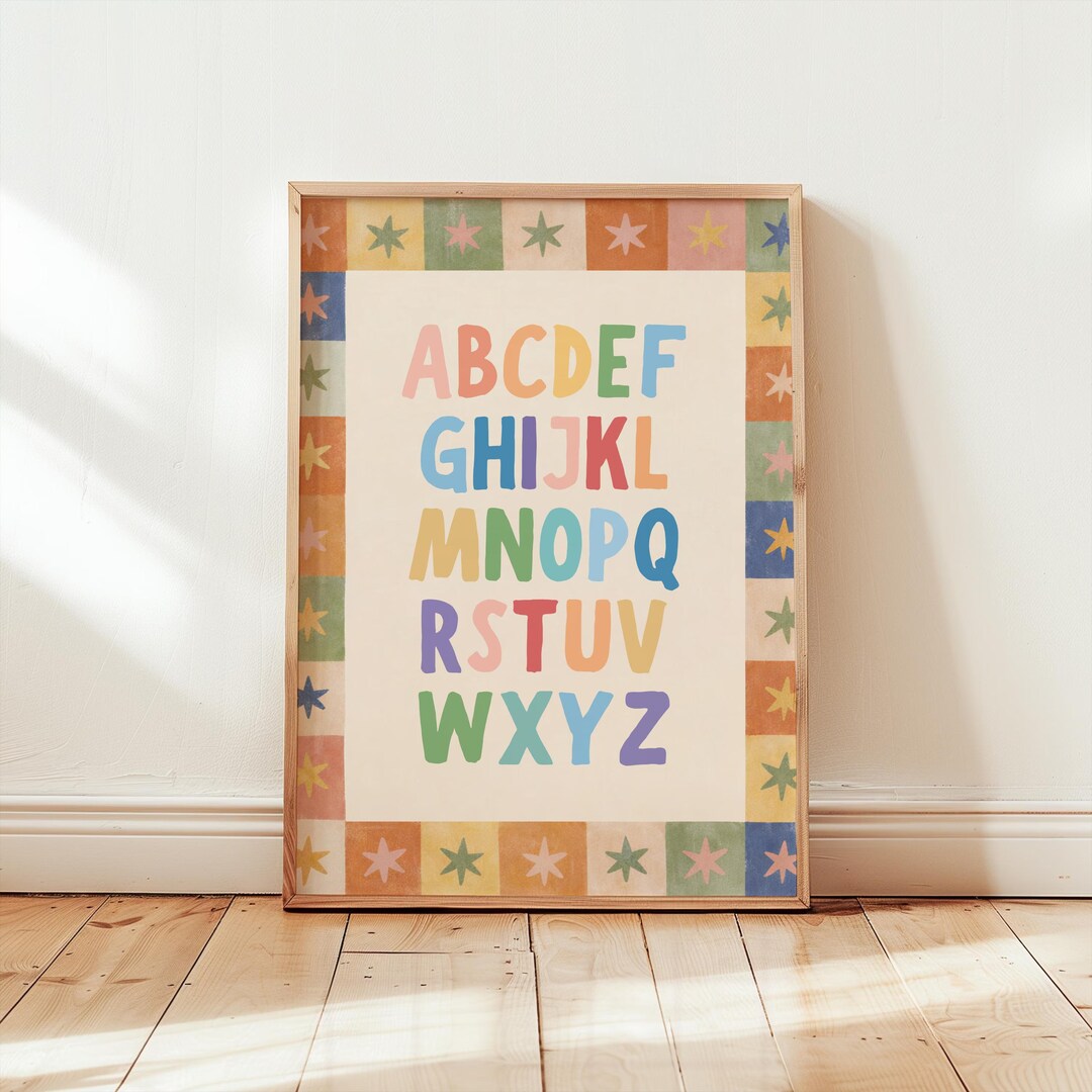 Colorful Retro Kid Alphabet Poster Rolled Posters | Nursery Educational ...