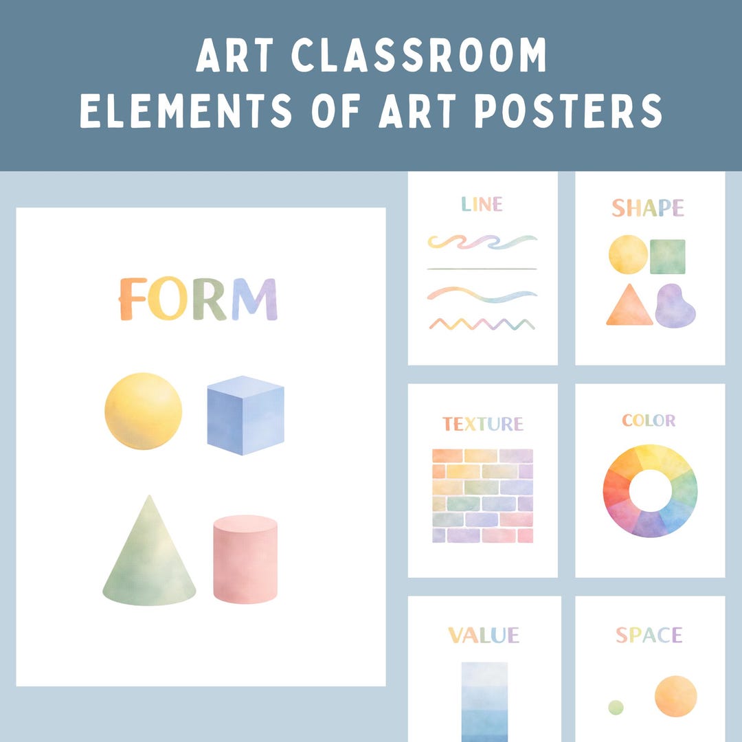 Elements of Art Posters Muted Rainbow Boho Classroom Decor Line Shape ...