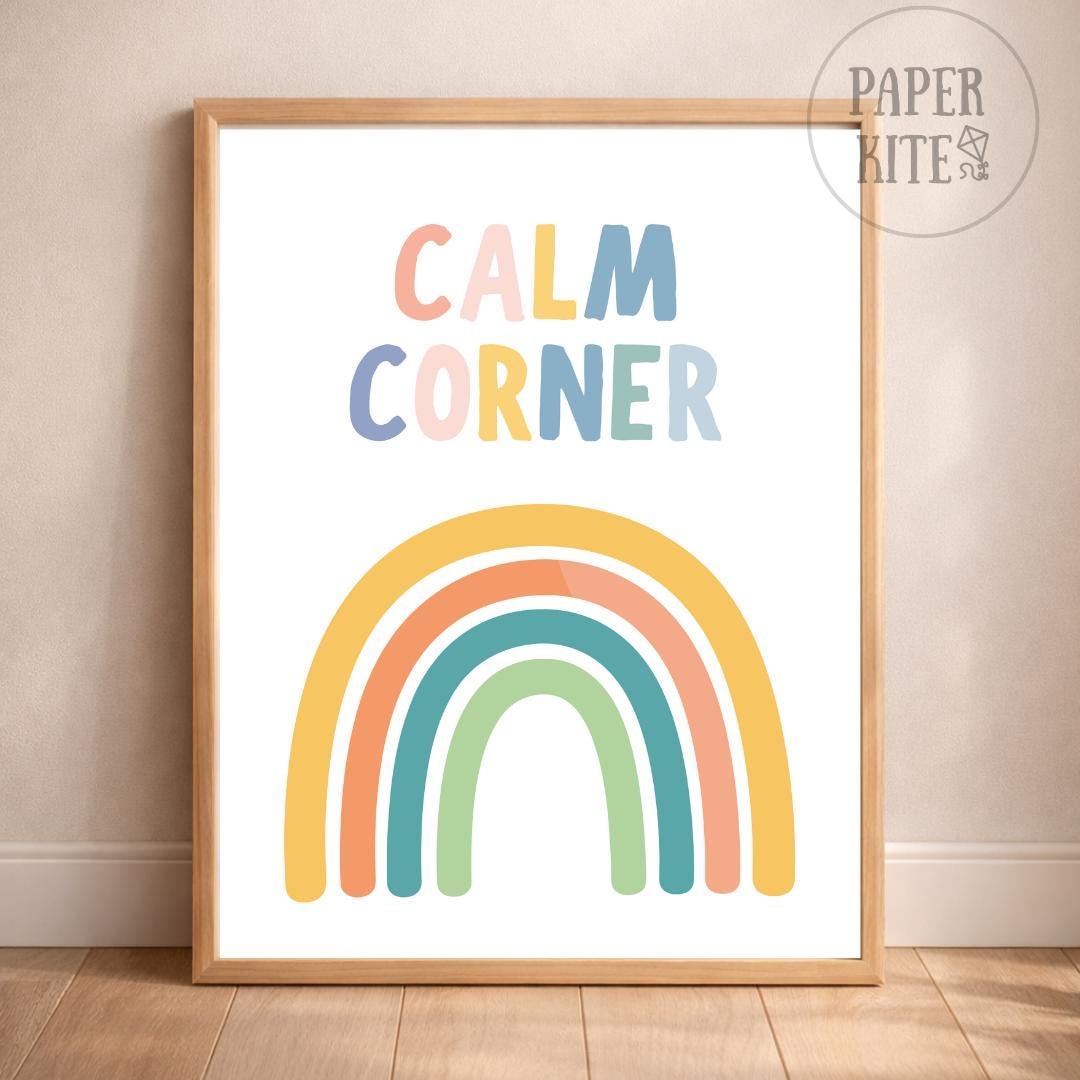 Calm Corner Sign | SEL Classroom Decor | Boho Rainbow Wall Art ...