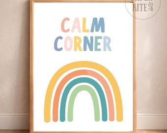 Calm Corner Sign | SEL Classroom Decor | Boho Rainbow Wall Art ...