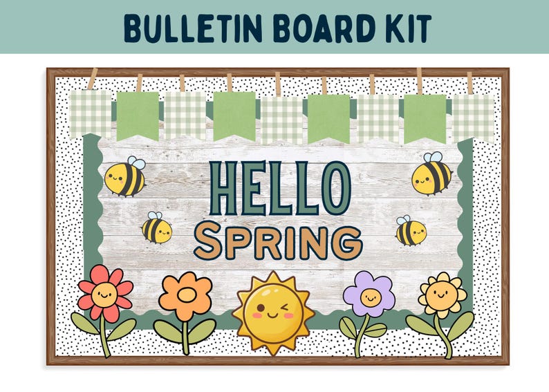 Hello Spring Bulletin Board Kit Boho Earthy Classroom Decor Neutral ...