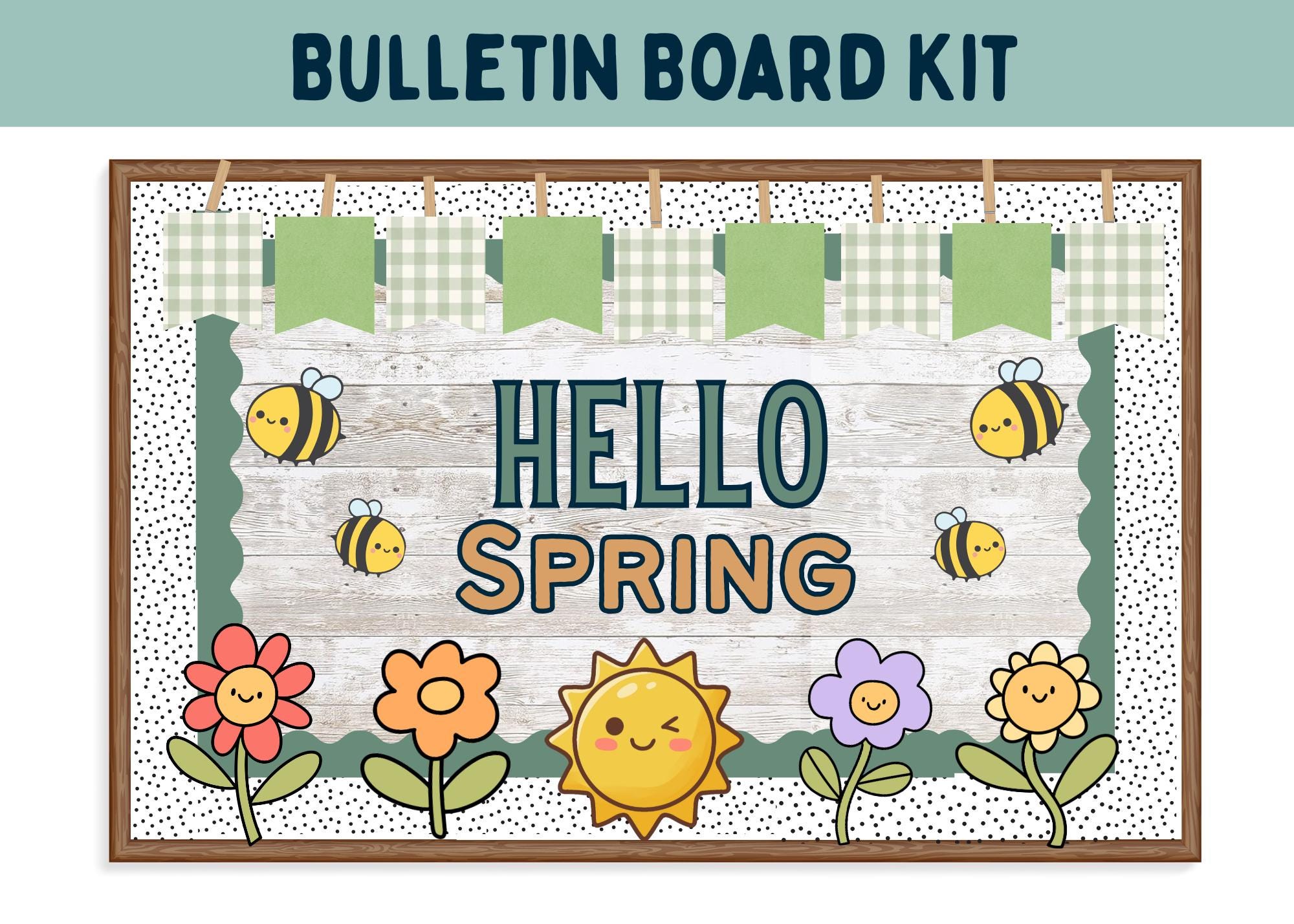 Hello Spring Bulletin Board Kit Boho Earthy Classroom Decor Neutral ...