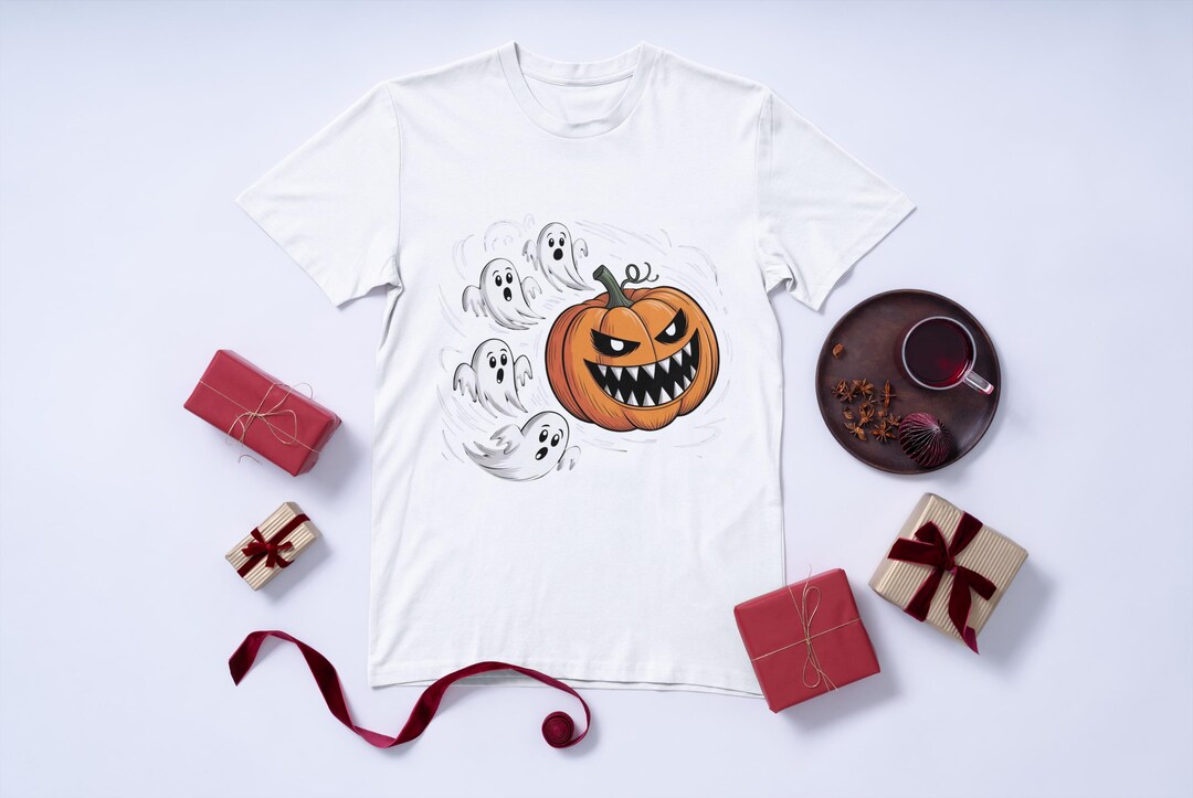 Pumpkin Chasing Ghosts PNG: Funny Halloween Shirt Design (digital ...