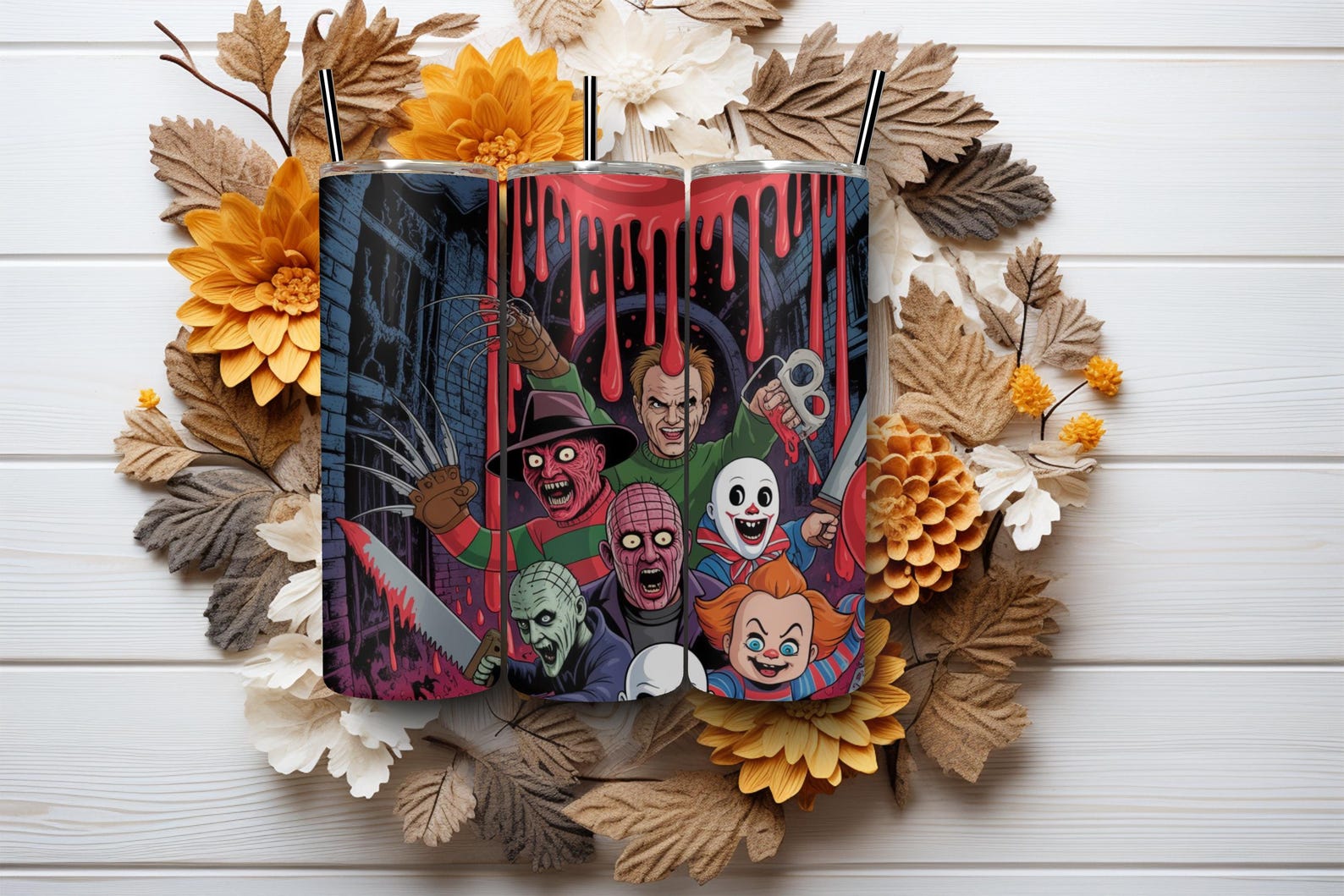 Horror Movie Characters Tumbler Wrap: Scary Halloween 20oz Design ...