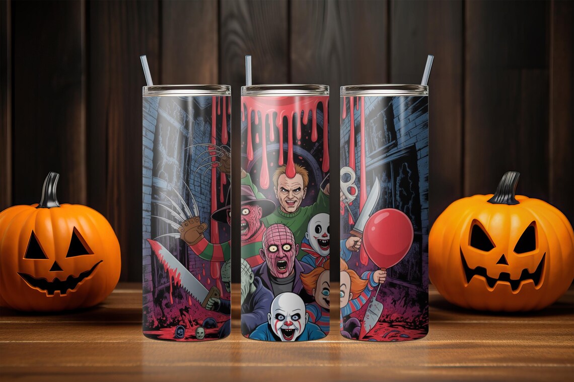 Horror Movie Characters Tumbler Wrap: Scary Halloween 20oz Design ...