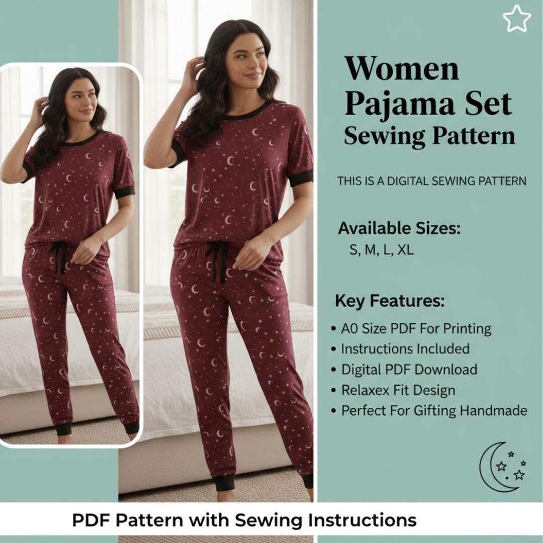 Women’s Pajama Set Sewing Pattern, A0 PDF Pattern S-XL - Etsy
