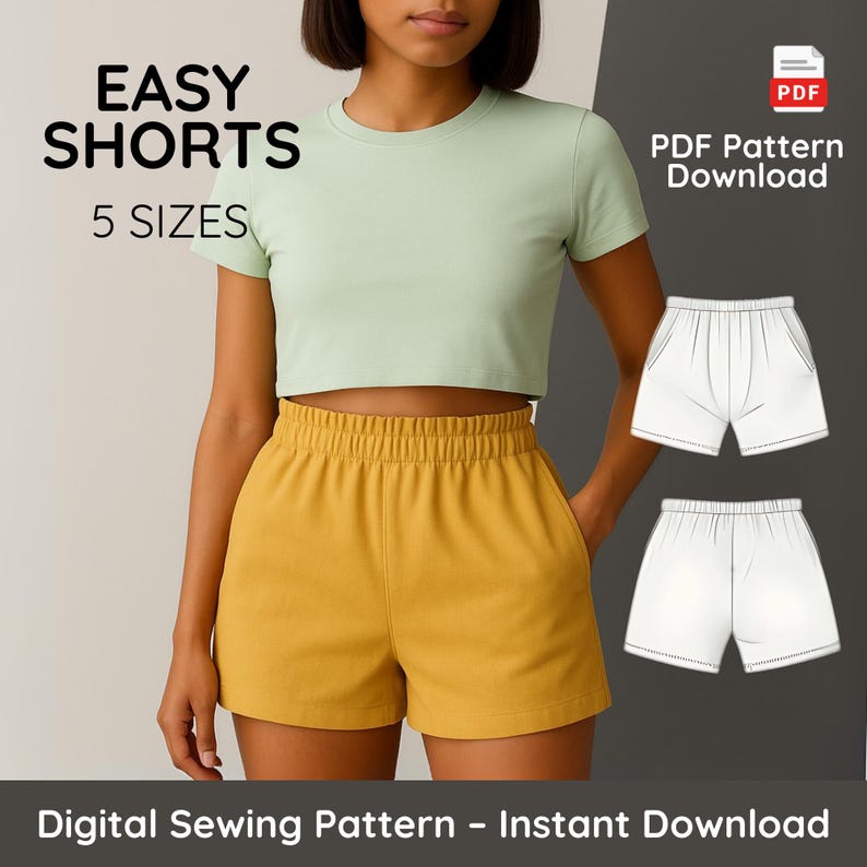 High Waist Elastic Shorts Sewing Pattern PDF: Beginner DIY Project - Etsy