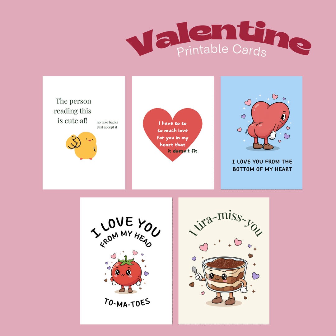 Valentine Card Bundle Printable | 5 Funny & Cute Valentine Cards ...