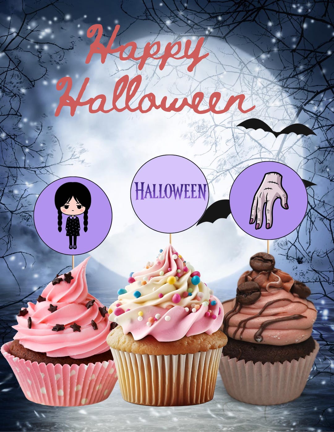 Wednesday Addams Cupcake Toppers: Spooky Halloween Birthday Party ...
