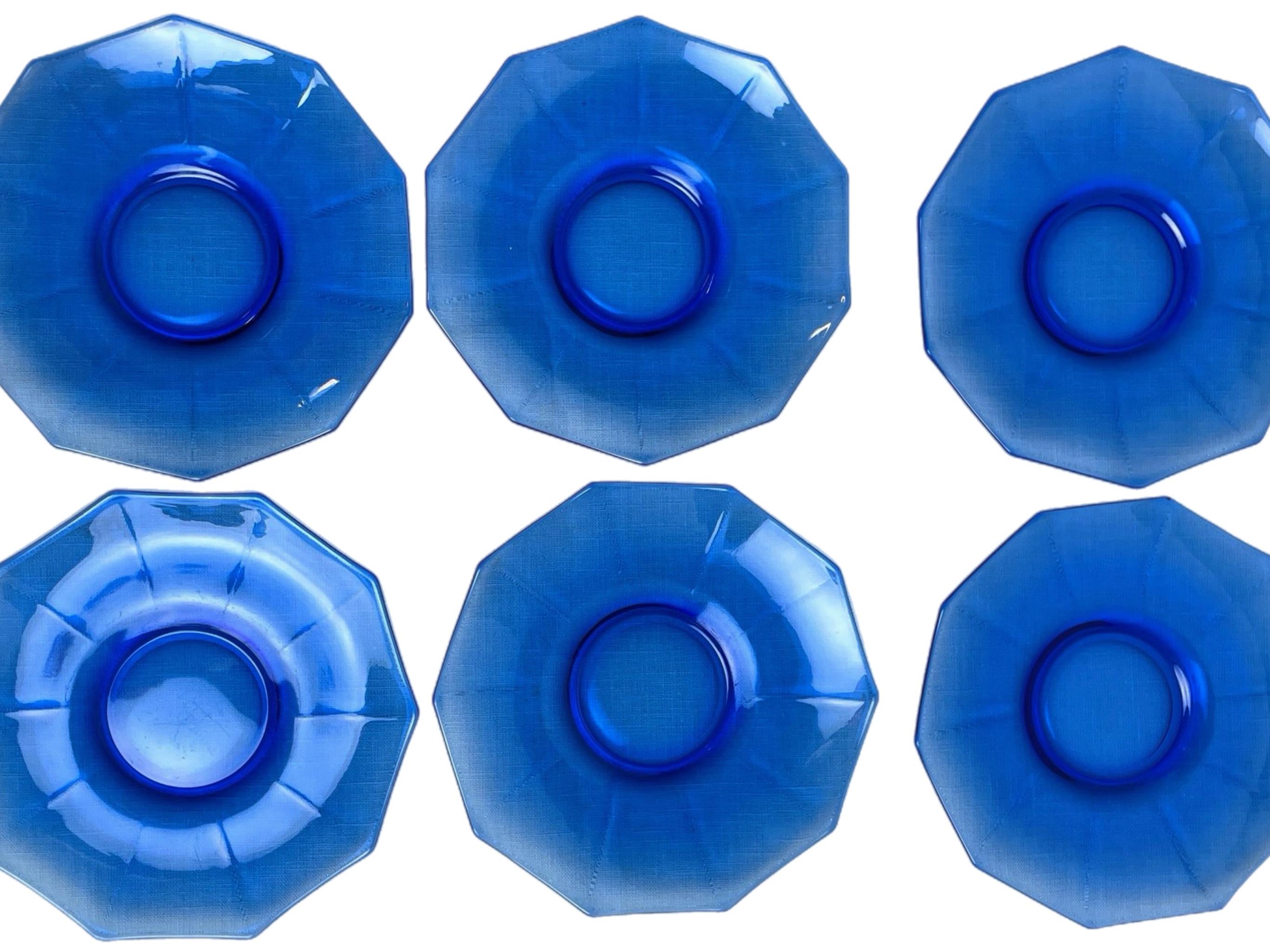 Vintage Ritz Blue Cambridge Glass Teacups & Saucers – Set of 6 Decagon ...