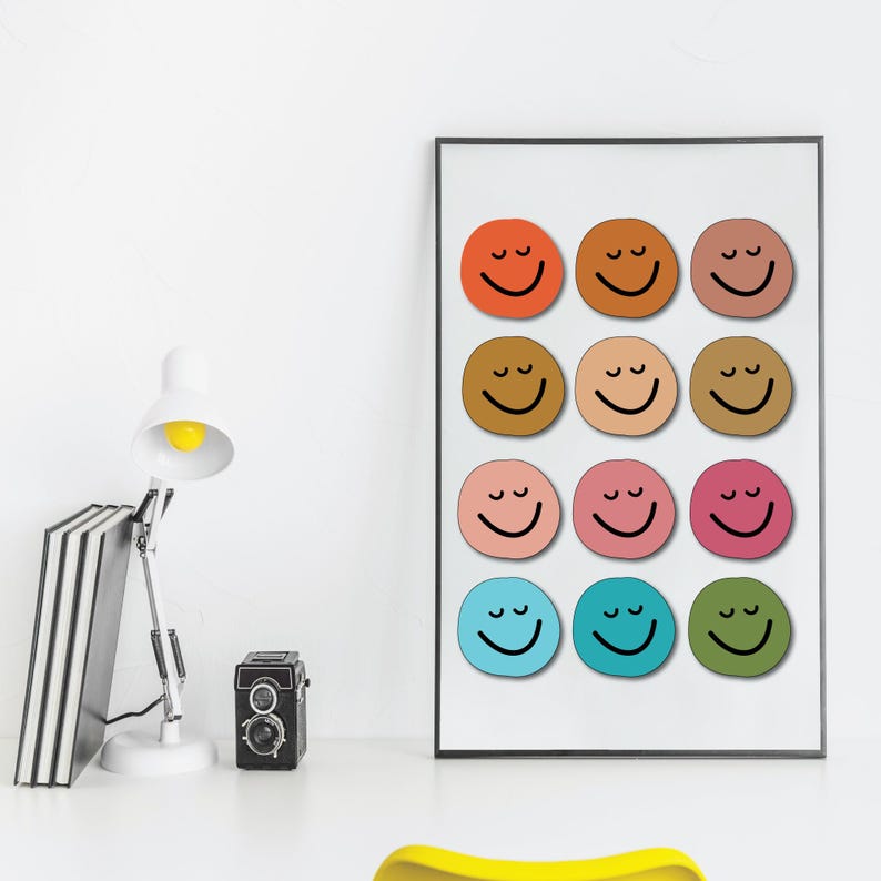 Retro Wall Art,smiley Face Print,retro Smiley Face Poster,boho Wall Art ...