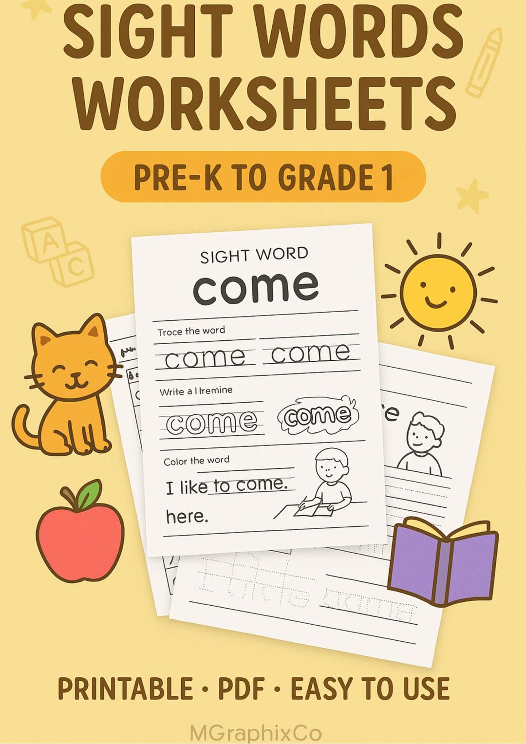 Sight Words Worksheets: Pre-k to Grade 1 Literacy Practice (printable ...